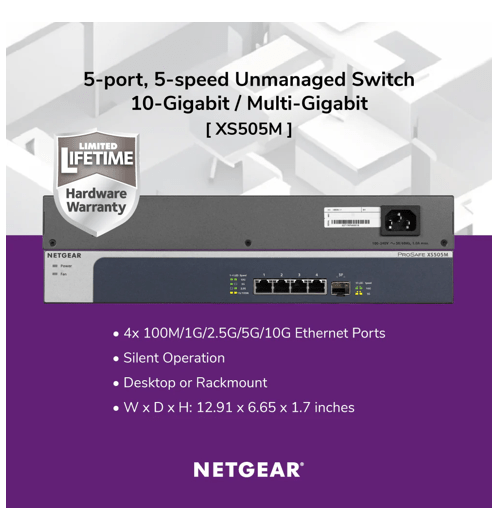 NETGEAR 5-Port 10G Multi-Gigabit Ethernet Unmanaged Switch (XS505M-100 ...