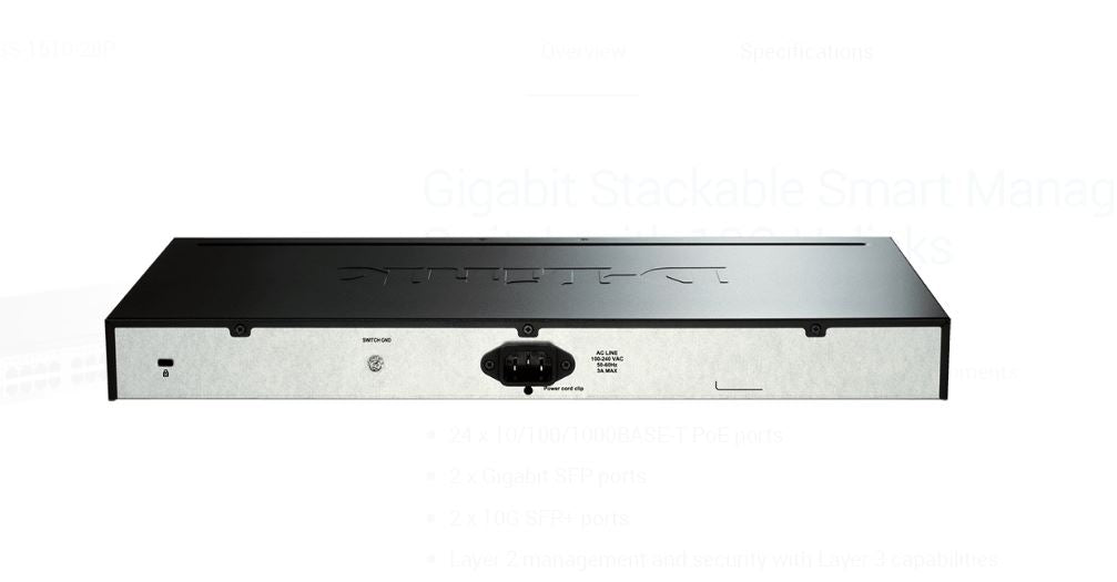 D-Link 24-Port Gigabit Stackable 370W PoE Smart Managed Switch with 10 ...