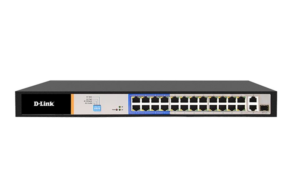 D-Link 250M 24-Port 10/100 250W PoE Switch + 1 Uplink Gigabit Ports ...