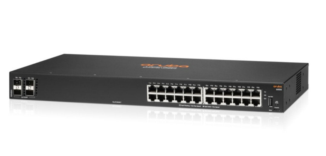 HPE Aruba 6000 24 Port Gigabit 370W PoE+ Managed Network Switch With S ...