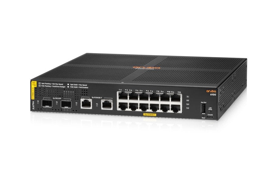 HPE Aruba 6100 12 Port 139W PoE+ Gigabit Managed Network Switch with S ...