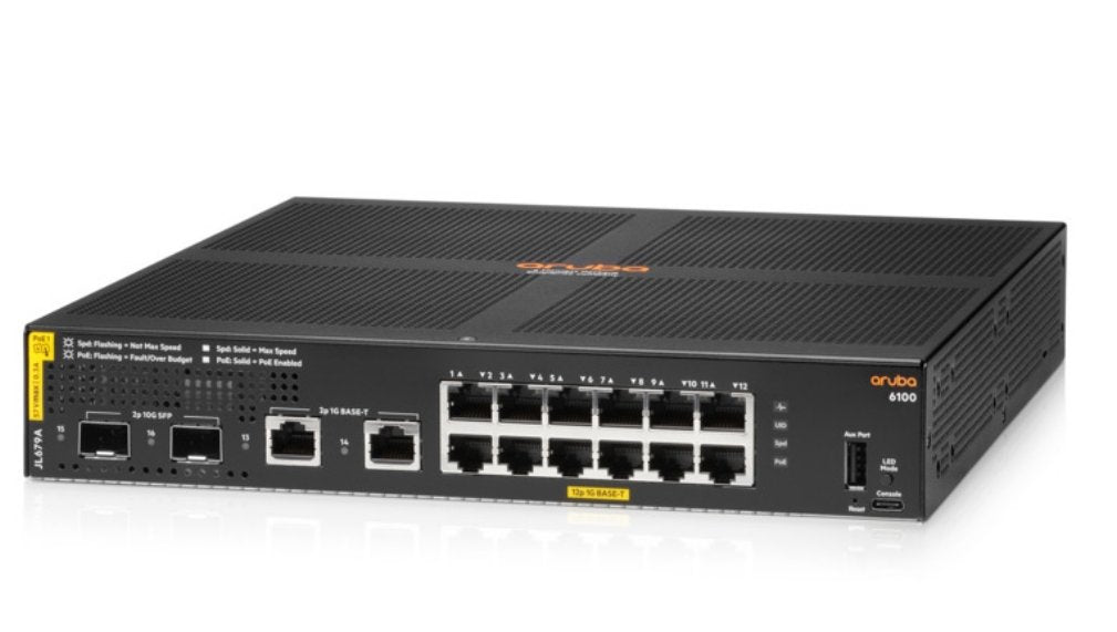 HPE Aruba 6100 12 Port 139W PoE+ Gigabit Managed Network Switch with S ...